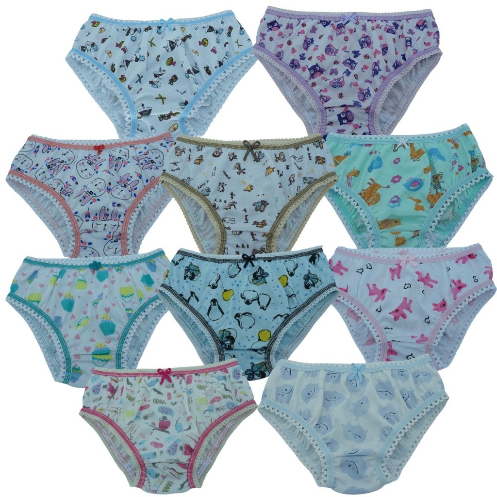 Kit 10 - Calcinhas infantis de algodão, estampas divertidas | Shopee Brasil
