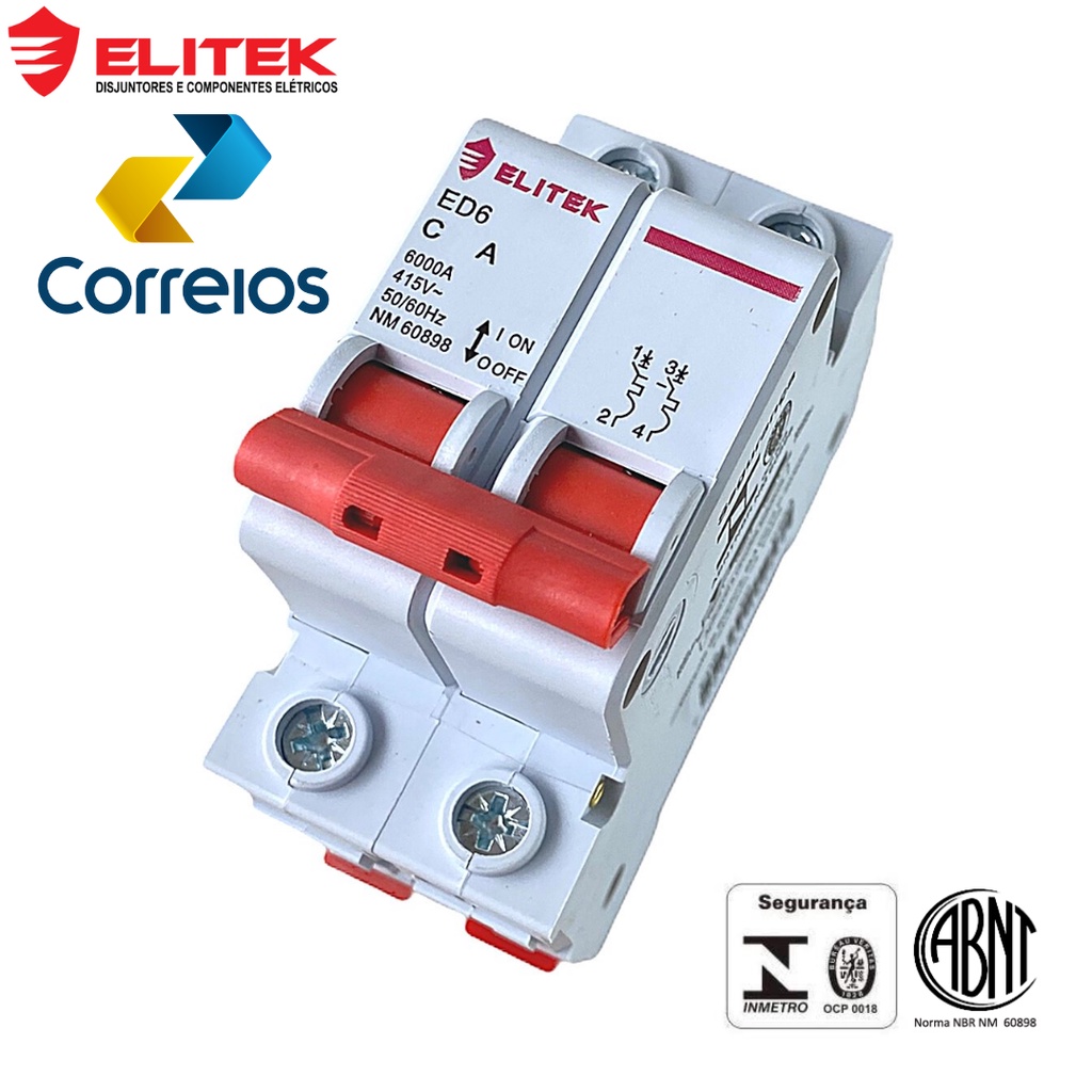 Disjuntor ELITEK Bipolar Duplo 10A 16A 20A 25A 32A 40A 50A 63a | Shopee Brasil