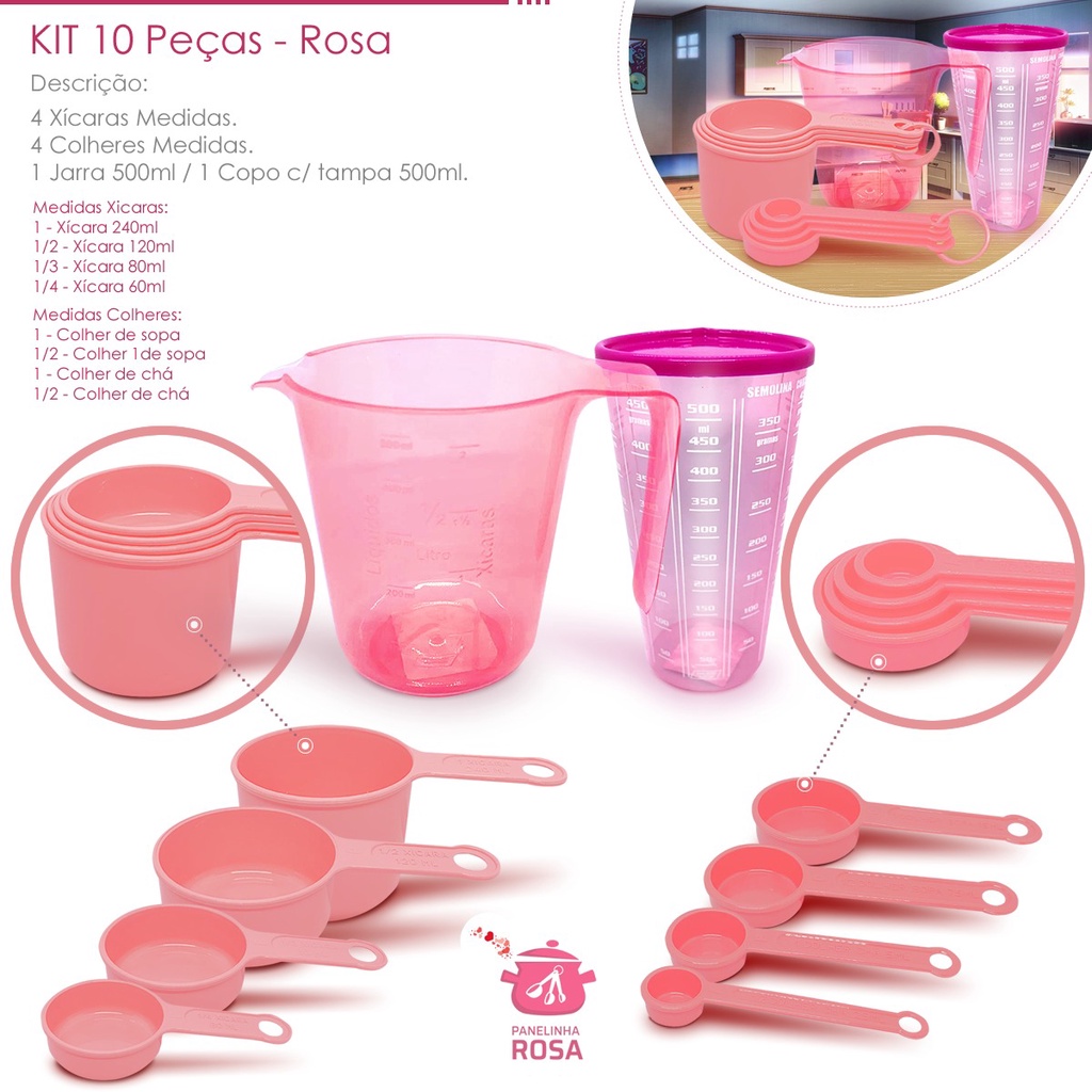 kit medidores 10 peças jarra de 500 ml copo de 500 ml com tampa xicara ...