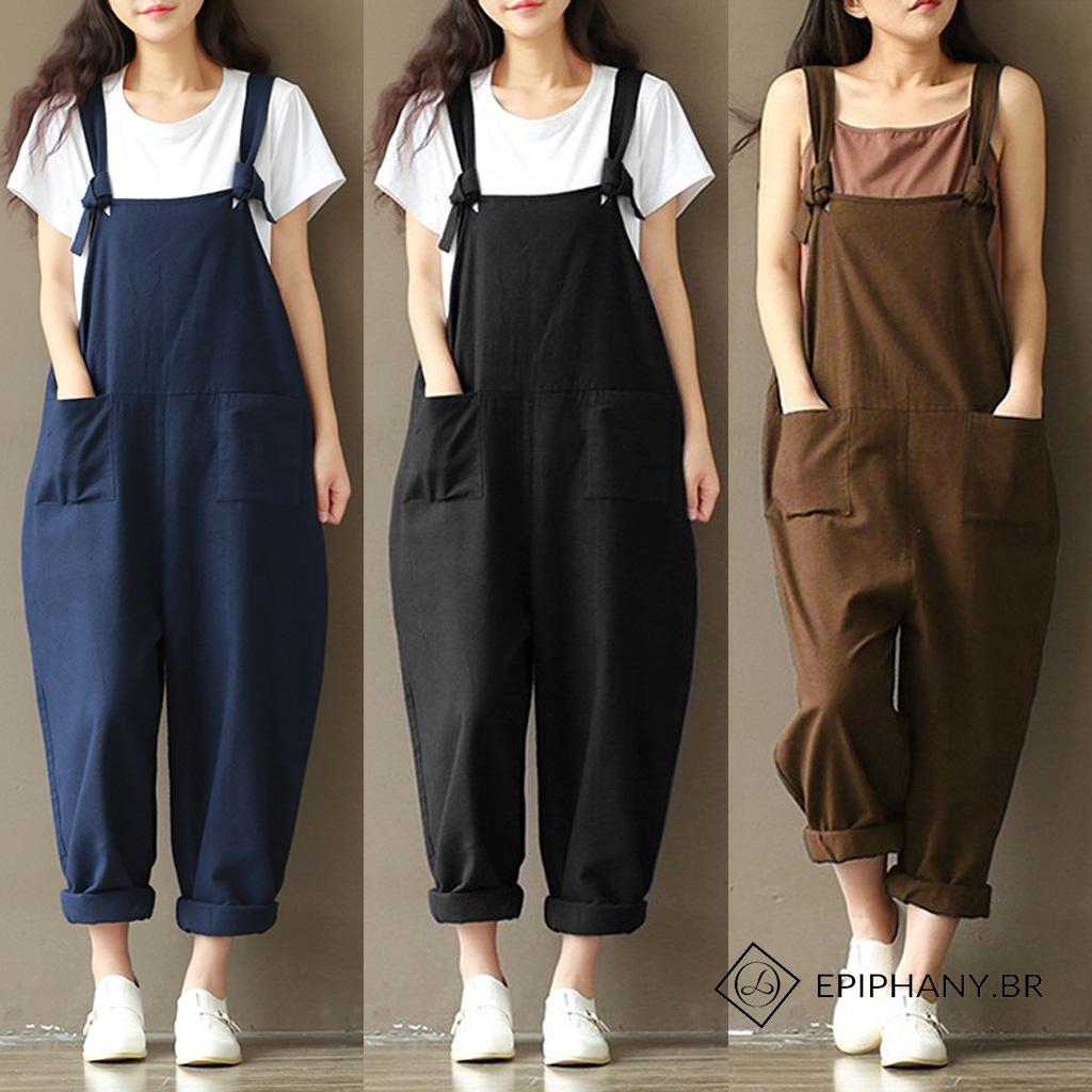 Roupa De Linho Casual Feminina Harem Jumpsuit | Shopee Brasil