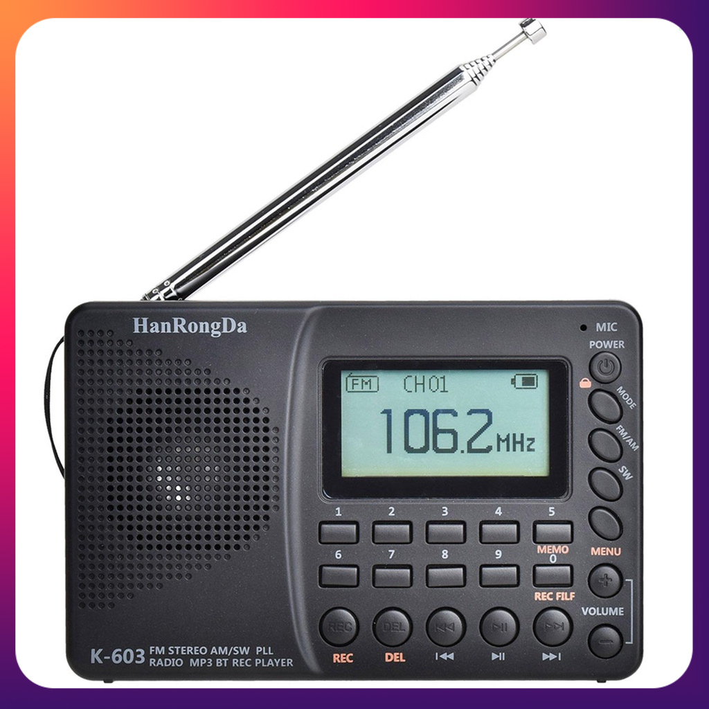 HRD-603 Rádio Portátil AM/FM/SW/BT/TF De Bolso USB MP3 Suporte Do ...
