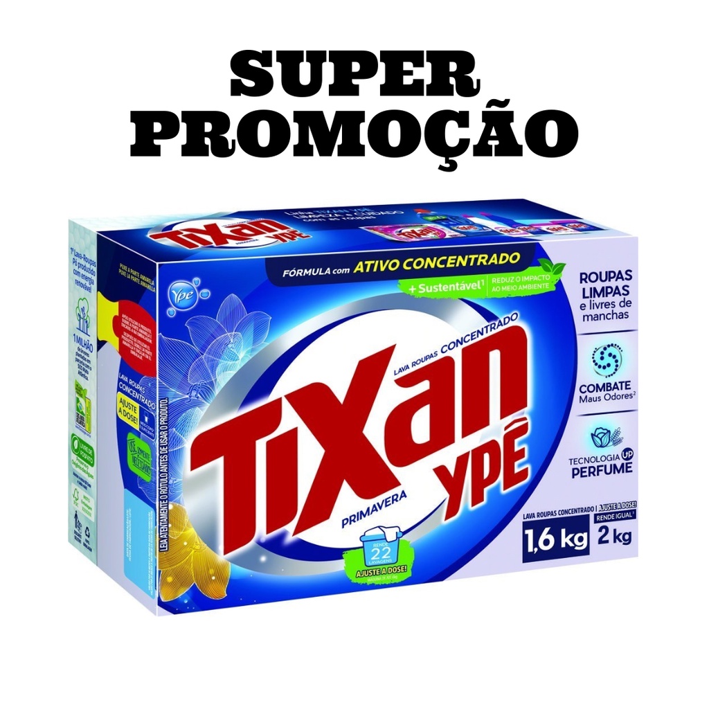 Sabão em Pó Tixan Ype 1,6Kg Primavera / Lava Roupas Concentrado Rende igual 2Kg | Shopee Brasil