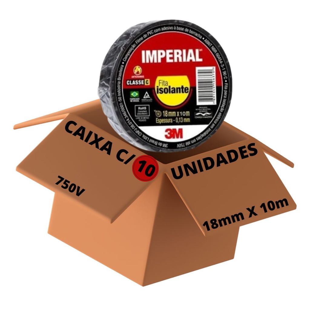 Kit com 10 unid Fita Isolante 3M Imperial 18 mm X 10 Mt 750V | Shopee ...