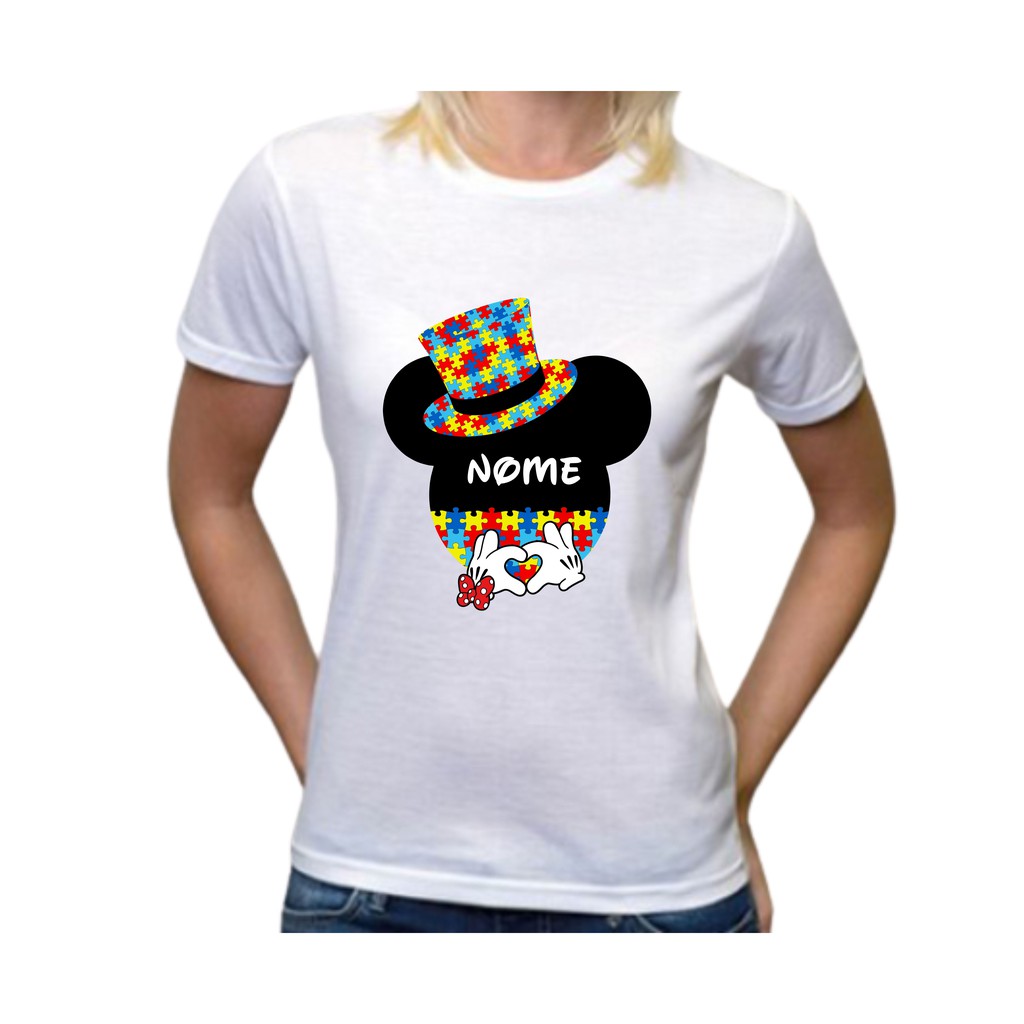Camiseta Autismo personalizado com nome Mickey Minnie Coração Mãos ...