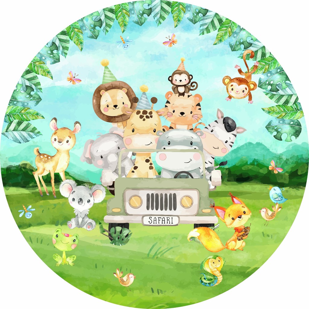 Painel Em Lona Redondo Safari Aquarela 1,00 X 1,00 Banner fosca ... Painel Em Lona Redondo Safari Aquarela 1,00 X 1,00 Banner fosca ...