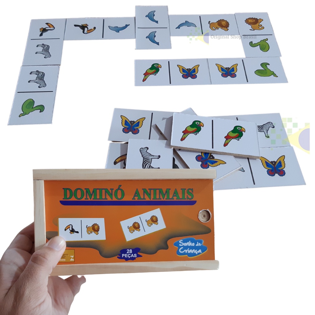 Jogo de Dominó Educativo com Animais Bichos Pedagógico Com 28 Peças Em ...