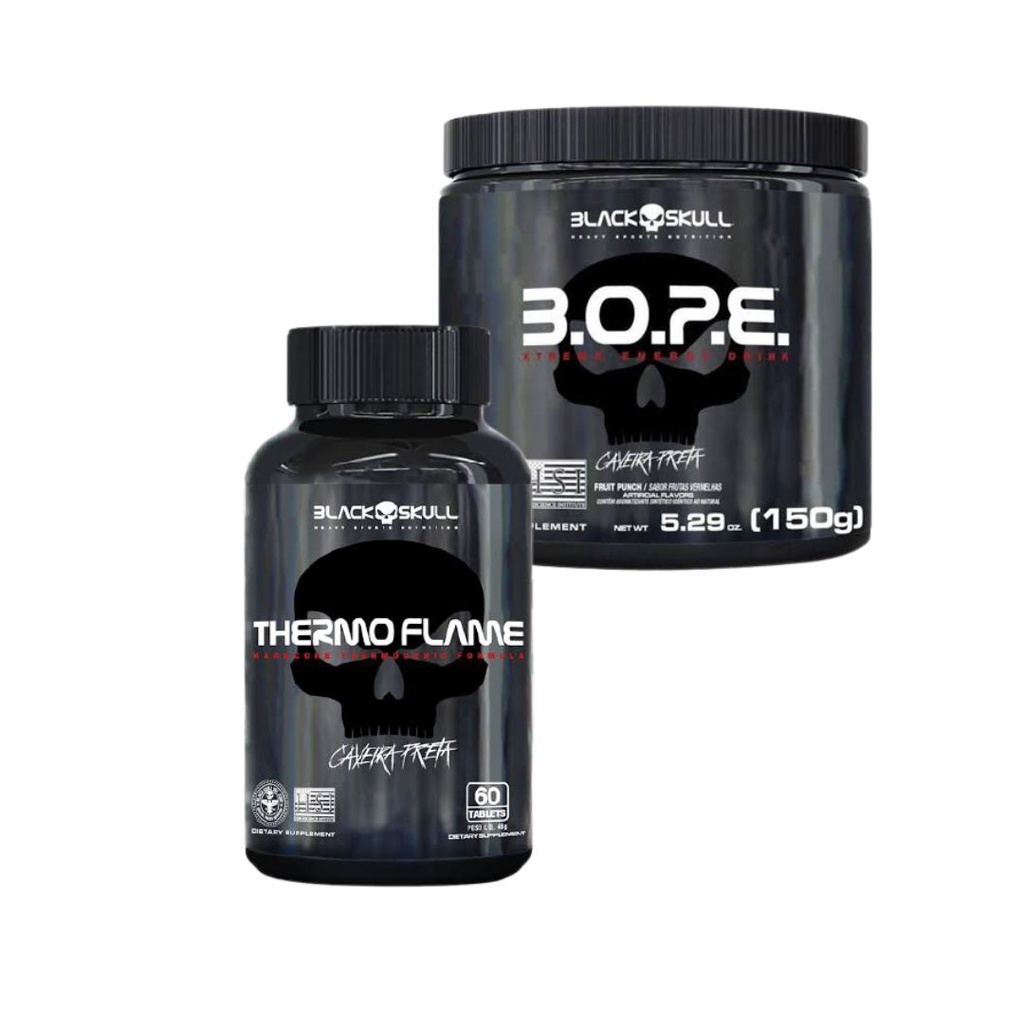 Kit 1 Pré treino B.o.p.e 150g + 1 ThermoFlame 60 tablets - BlackSkull | Shopee Brasil