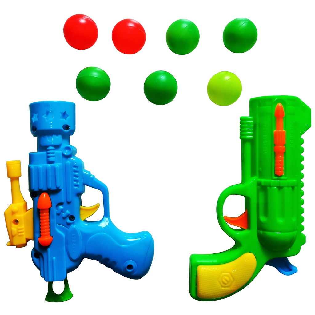 Kit com 2 pistolas / arma de brinquedo infantil atira bolas + 7 bolas ...