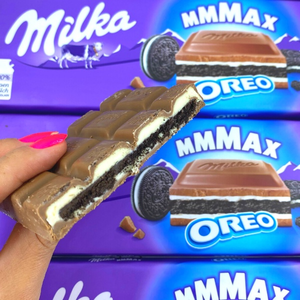 Chocolate Milka Oreo MMMAX barra de chocolate ao leite recehada de Oreo ...