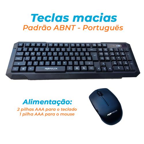 Kit Teclado E Mouse Wireless Renux Sem Fio Português Preto | Shopee Brasil
