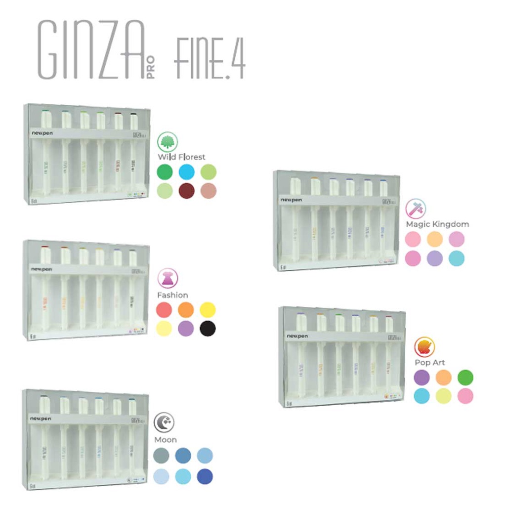 Kit 6 Caneta Ginza Pro Fine.4 Fine Line Ponta Fina 0.4mm Newpen ...