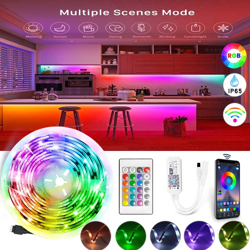 Fita Led RGB WiFi 10M 20M 30M 5050 SMD 2835 Flexível DC 12V + Controlador IR + Adaptador De ...