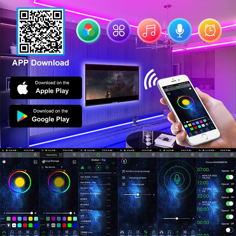 1M 2M 3M 5M 10M 5V USB Bluetooth Luzes Led Tiras 5050 Fita Flexível Backlight Aplicativo De ...