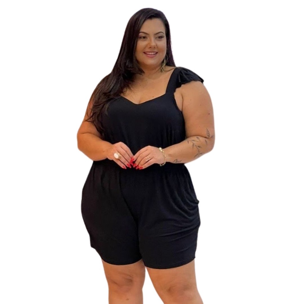 Macaquinho Curto Plus Size Macacao Viscolycra Manga Morcego Macaquito Alcinha Sino Moda Maior ...