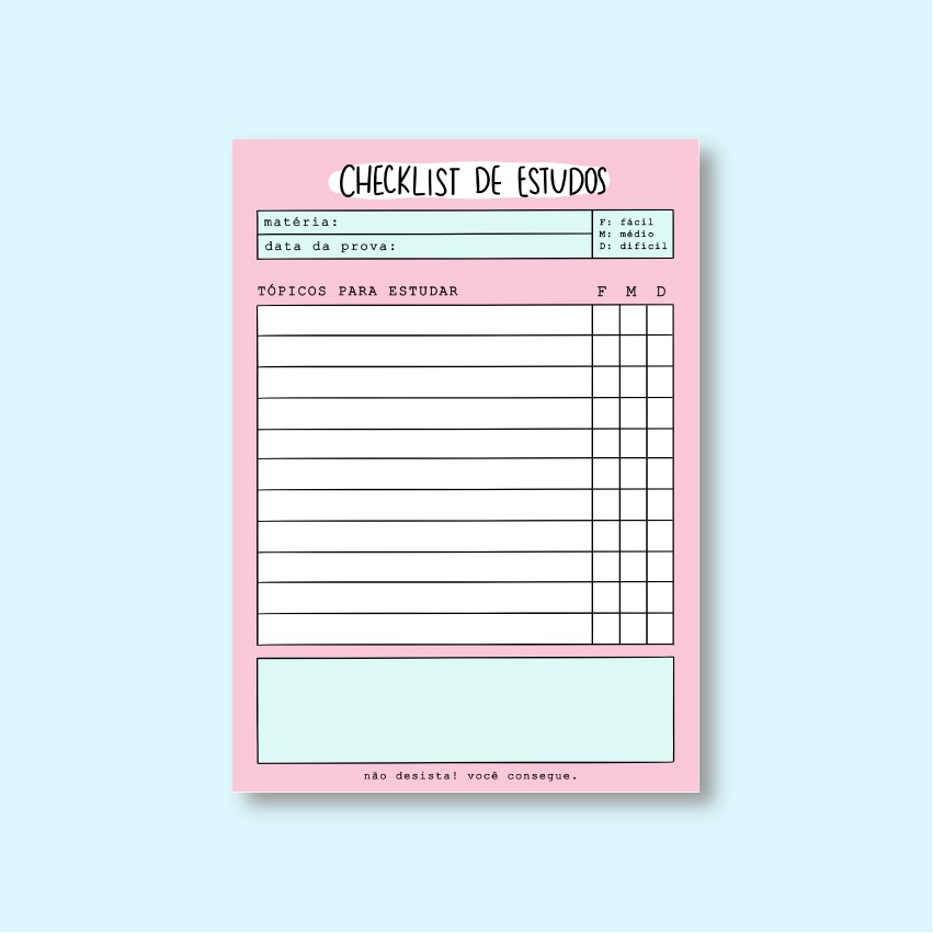 Bloco checklist de estudos | Shopee Brasil