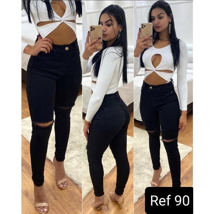 Calça jeans Black rasgo e Black lisa (segura lavagens) | Shopee Brasil