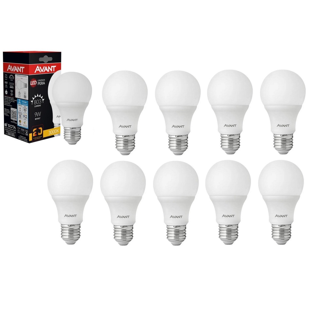 Kit Com 10 Lâmpadas De Led Bulbo 9w - 3000k, 4000k Ou 6500k | Shopee Brasil