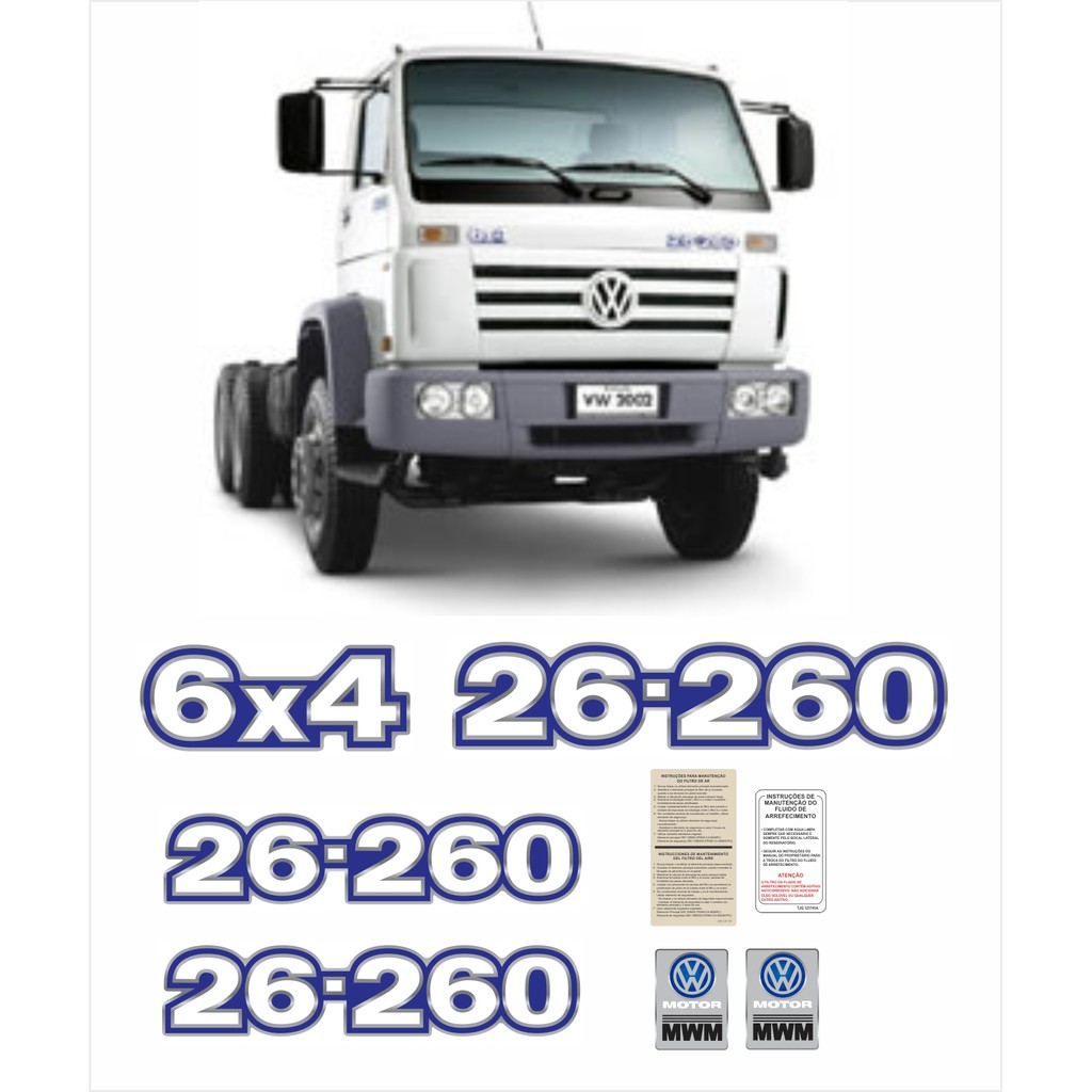Kit Adesivos Vw 26-260 6x4 Mwm Resinados + Etiquetas Decalque Caminhão ...