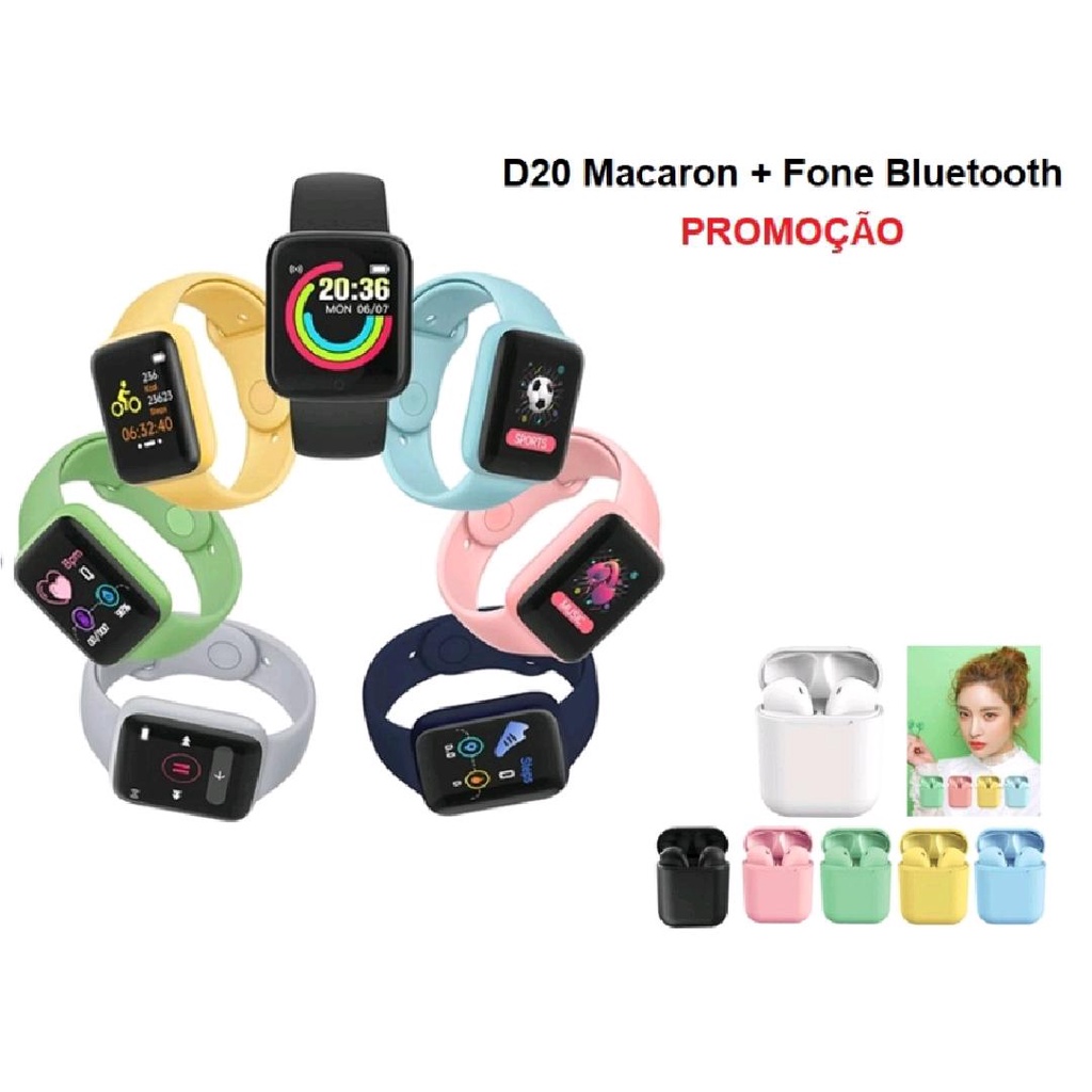 Kit Smartwatch Fitness D20 Y68 + Fone JBL Bluetooth | Shopee Brasil