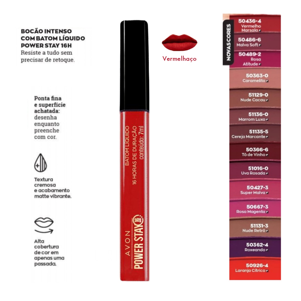 Power Stay Batom Líquido 16 Horas De Duração 7ml - Avon | Shopee Brasil