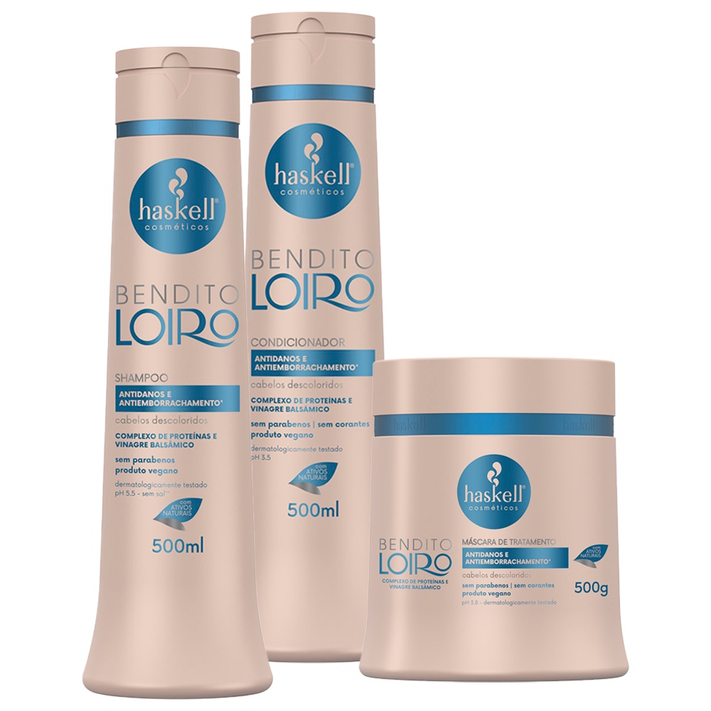 Kit Bendito Loiro Haskell Shampoo+ Condicionador+ Máscara-500ml/500g | Shopee Brasil