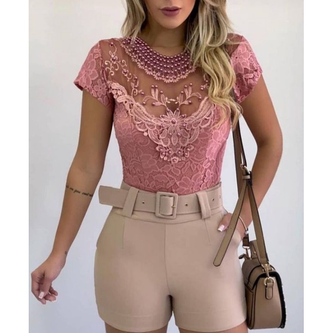 Body bory feminino Renda com pérolas renda com bojo | Shopee Brasil