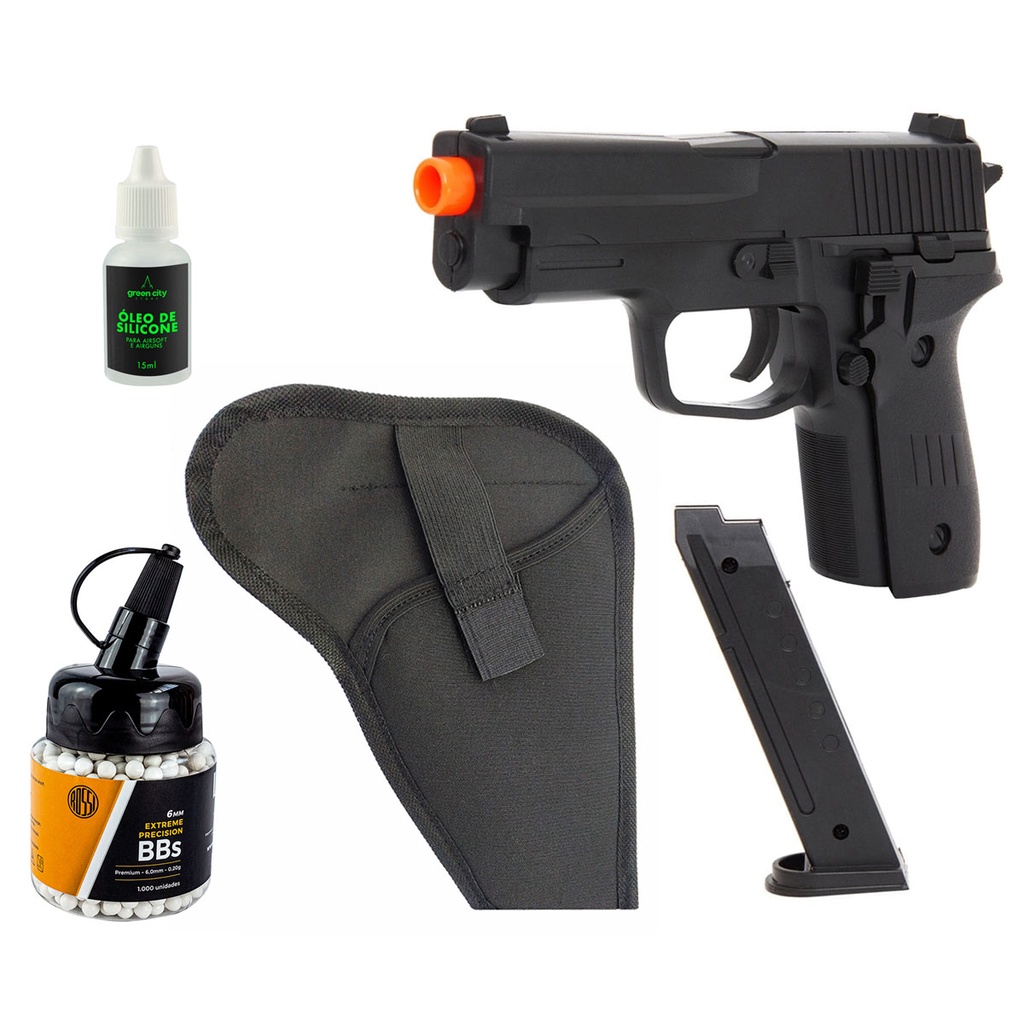 Pistola de Airsoft Vigor Spring Sig Sauer P226 Arma Air Soft com Coldre Neoprene, 1000 Esferas ...