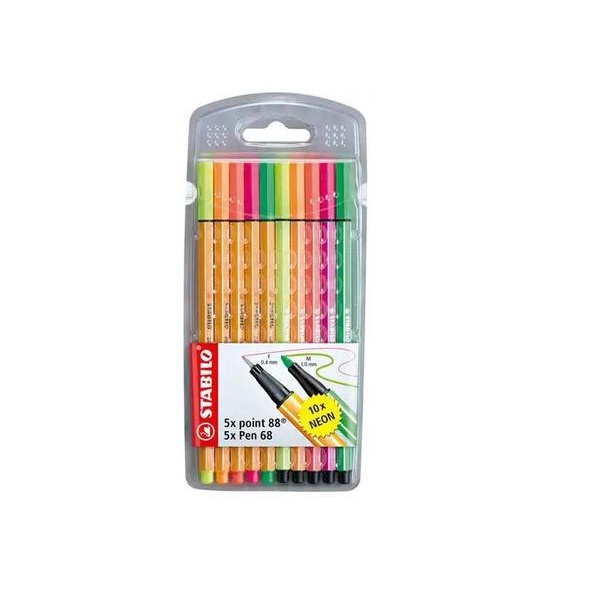 Canetas STABILO Neon Blister c/ 10 (5 Fineliner + 5 Fibre-tip Pen 68 ...
