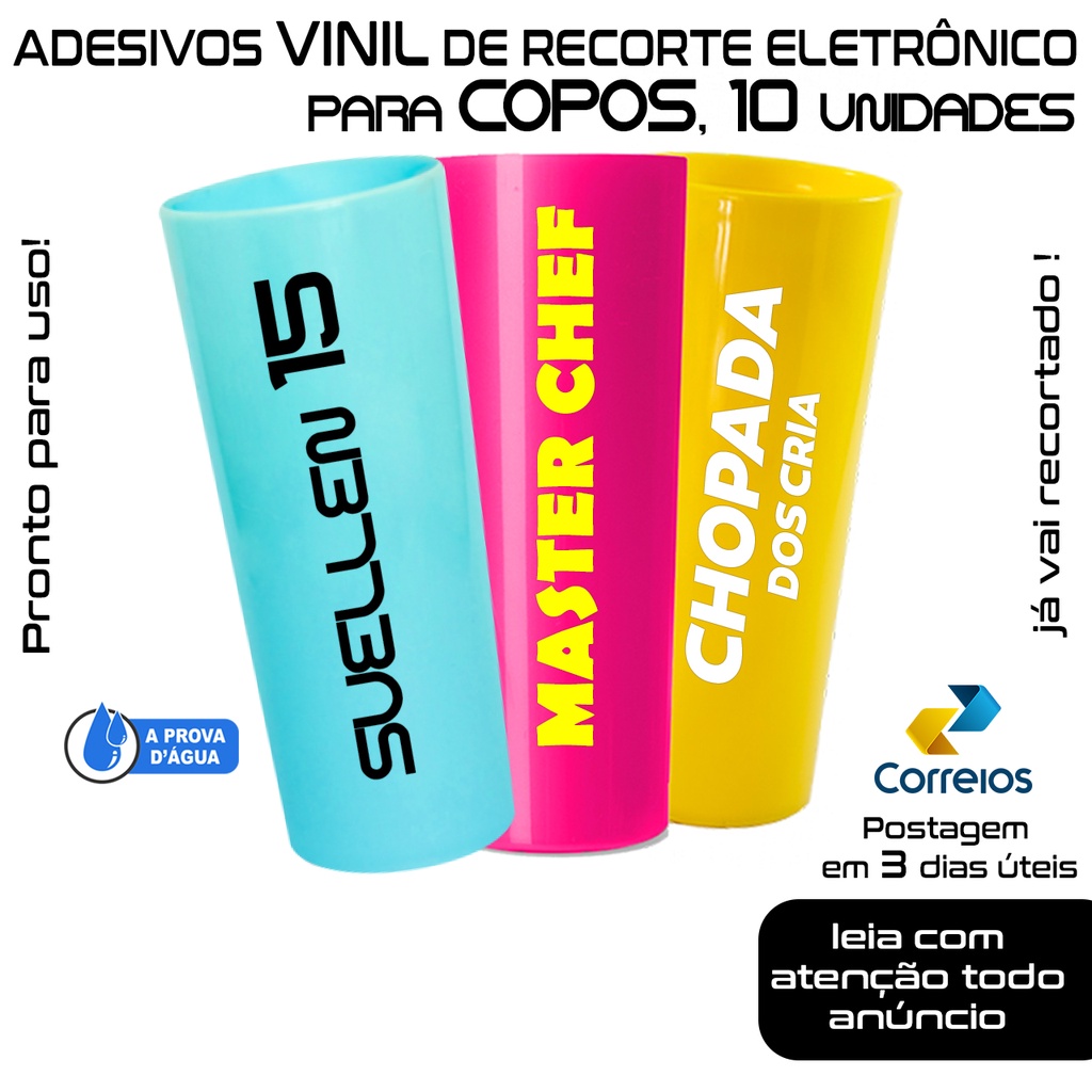 Adesivo vinil de recorte eletrônico para copos 10 UNIDADES. | Shopee Brasil