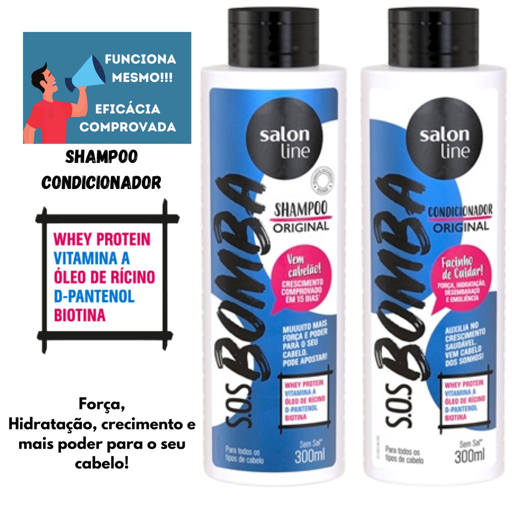 Salon Line Kit Sos Bomba Shampoo + Condicionador C/ Whey Protein ...