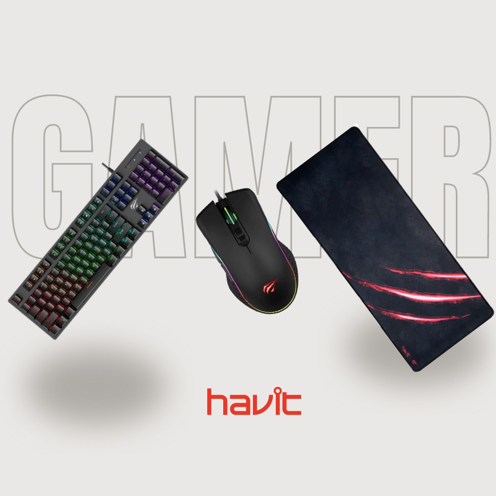 Kit Gamer Havit Teclado Mecânico RGB + Mouse RGB + Mouse Pad | Shopee ...