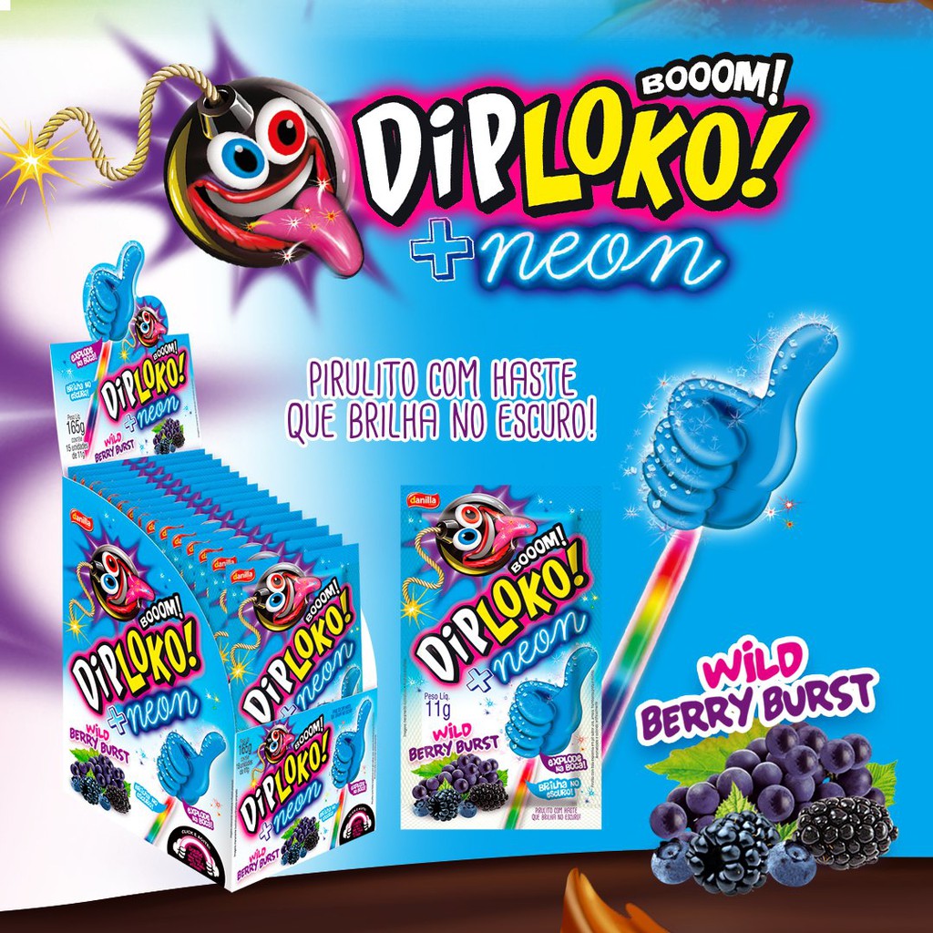 Pirulito Dip Loko + Neon Boom Bilha No Escuro Explode Na Boca 165g 15 X ...