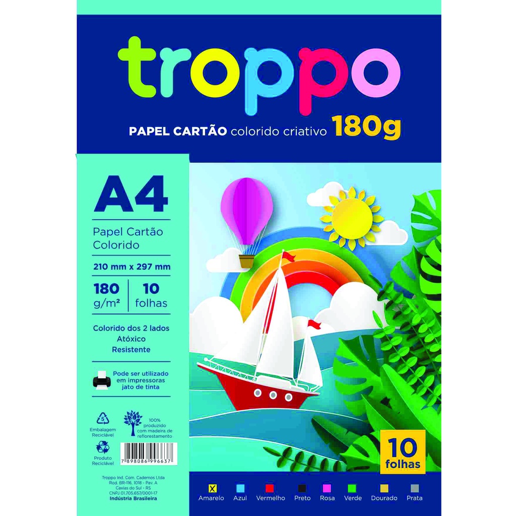 Papel Cartão Colorido A4 180g c/10 Folhas | Shopee Brasil