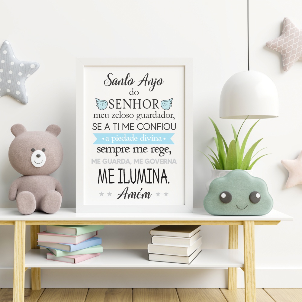 Quadro Santo Anjo Do Senhor Tons Azul Moldura Caixa TokQuadros | Shopee ...