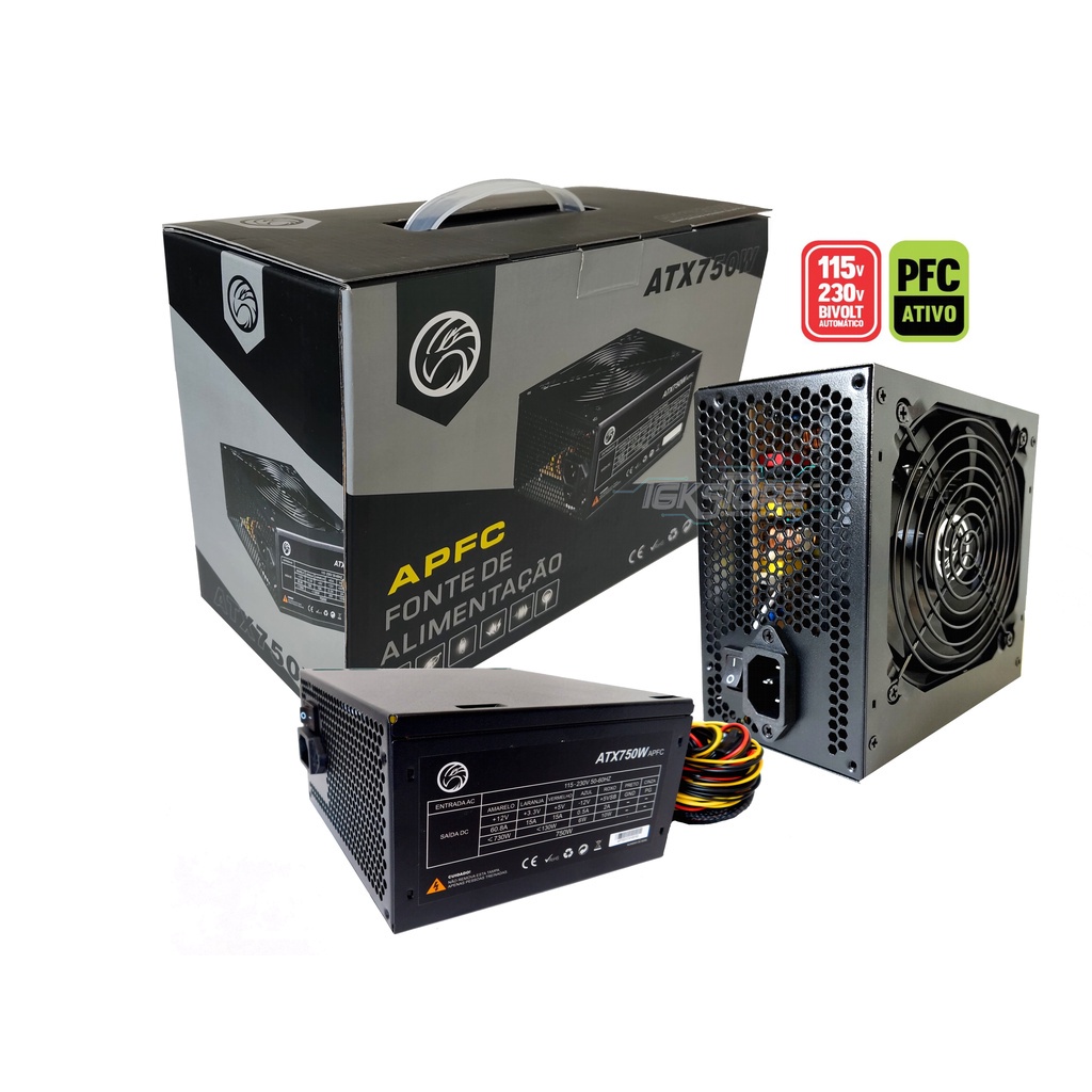Fonte de Alimentação PC Gamer 750w Reais BPC-S7400APFC PFC Ativo 115v ...