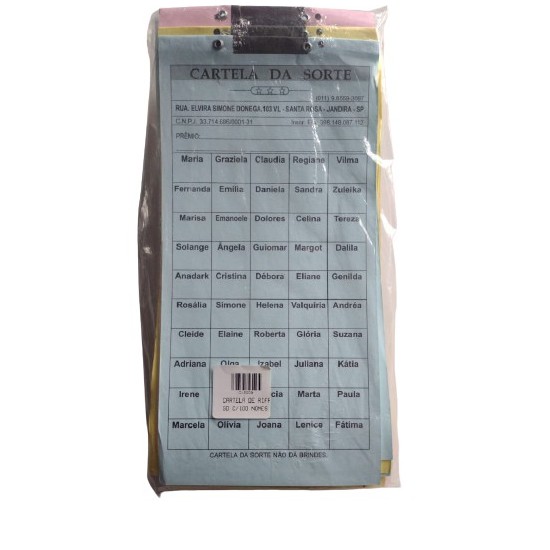 Cartela de rifa 100 Nomes- Pacote 50 Unidades-Cartela Branca-CoresVariadas-Cartela da sorte ...