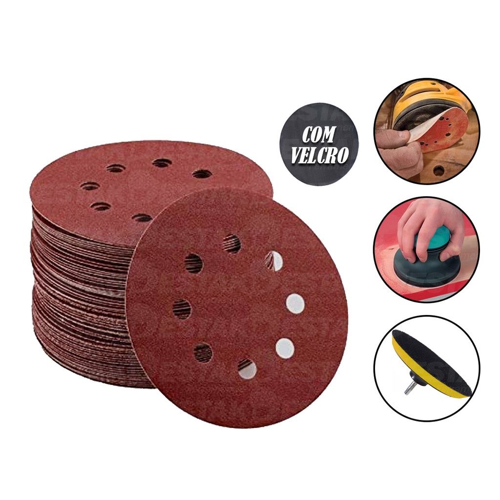 Disco de Lixa 115 x 22 mm com Fecho de Contato 8 Furos Unitário do 40 ...