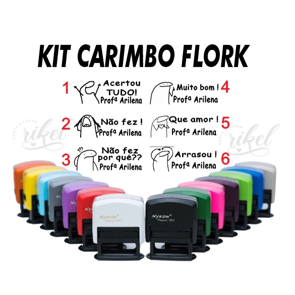 Kit 6 Carimbos Personalizado ' Flork, pedagogicos, comercial etc... | Shopee Brasil