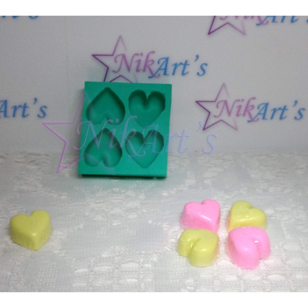 Molde, forma de Silicone, Modelo Coração 4 Cavidades, para Biscuit ...