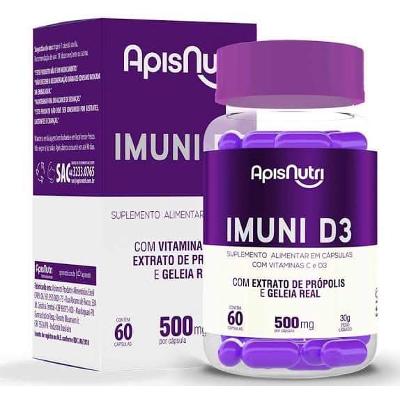 Imuni D3 500mg 60 cápsulas VALIDADE 28/04/24 Extrato de Própolis e ...