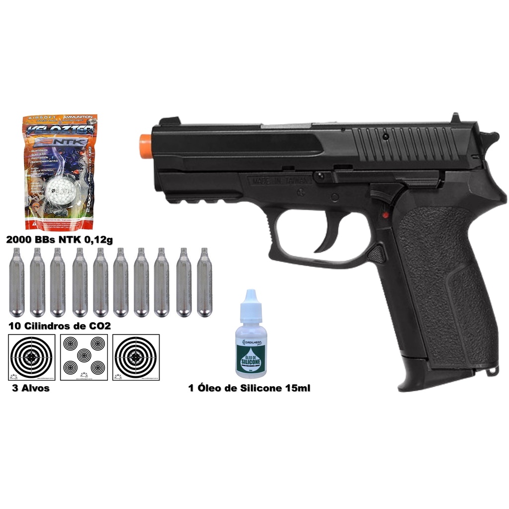 Pistola de Airsoft KWC SIG SP2022 CO2 Esferas BBs 6mm Kit Completo para ...