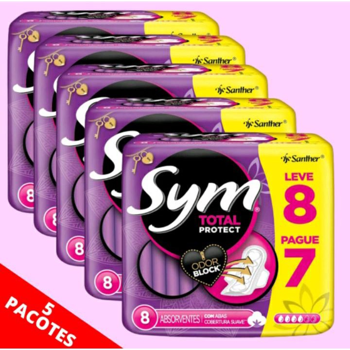 Kit com 5 pacotes de absorventes c/ 8 unidades em cada pacote ...