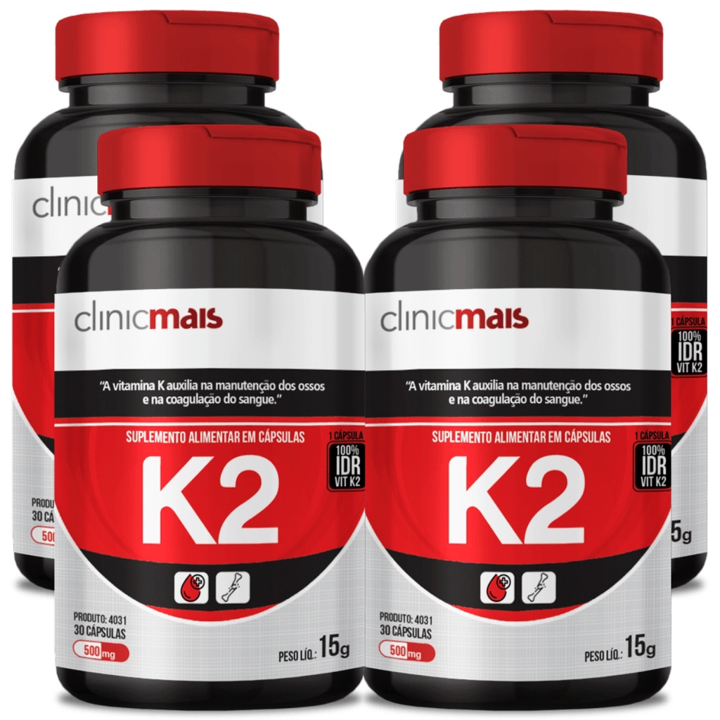 Combo 4 Vitamina K2 Menaquinona-7 Mk-7 65mcg Com 30 Caps Cada Total 120 ...