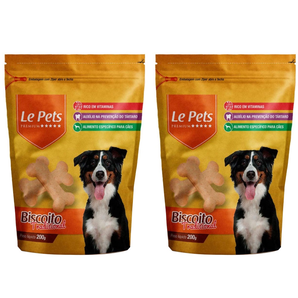 Kit 2 Un Biscoito Cães Adulto Sabor Tradicional Le Pets 200g | Shopee ...