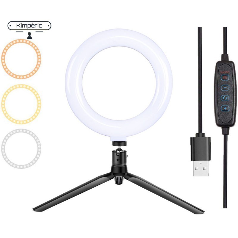 Ring Light 6 Polegadas Led Mesa Iluminador Pequena Tripé 16cm | Shopee Brasil