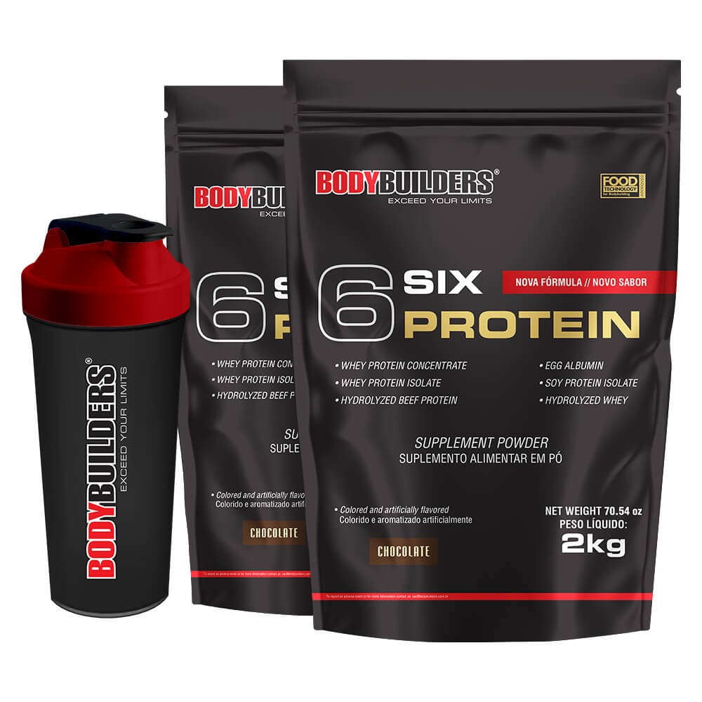 Kit 2x 6 Six Protein 2kg + Coqueteleira – Whey Protein - Bodybuilders | Shopee Brasil