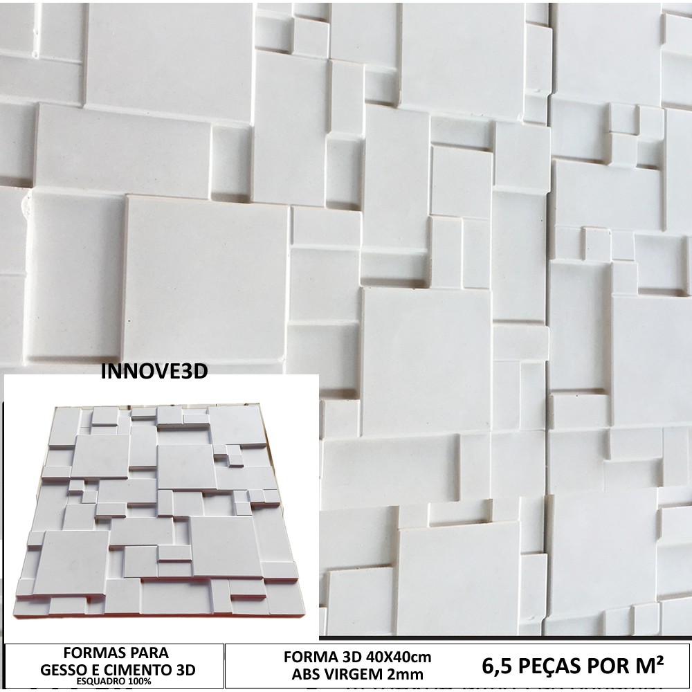 Forma de Gesso 3d Mosaico Liso 40x40cm Abs 2mm Molde Para Gesso ou ...