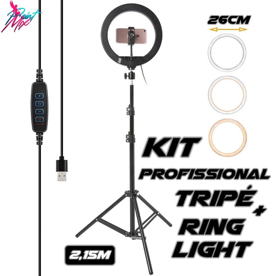 Kit Completo Ring Light Iluminador de Led com Tripé Grande e Suporte de Celular | Shopee Brasil