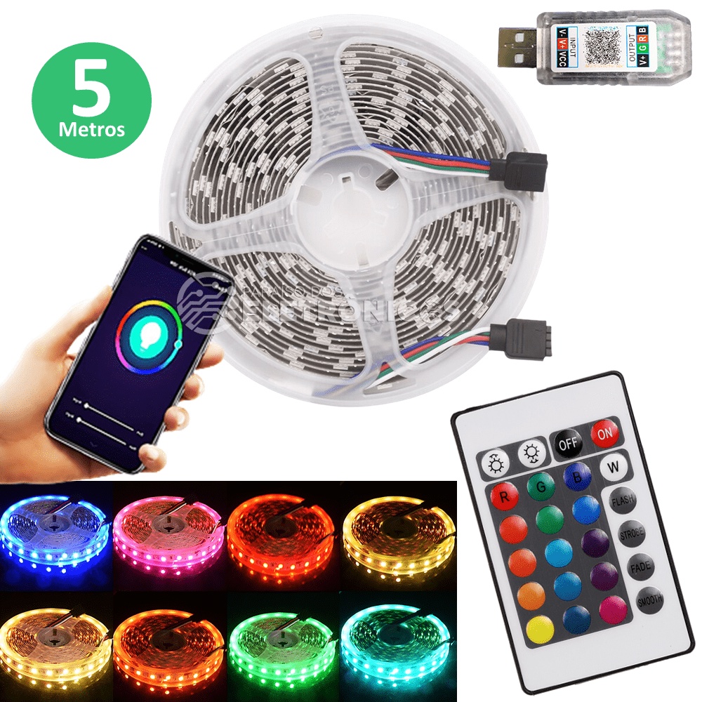 Fita Led 5050 Rgb 16 Cores 5m Bluetooth Decoração Controle A ...