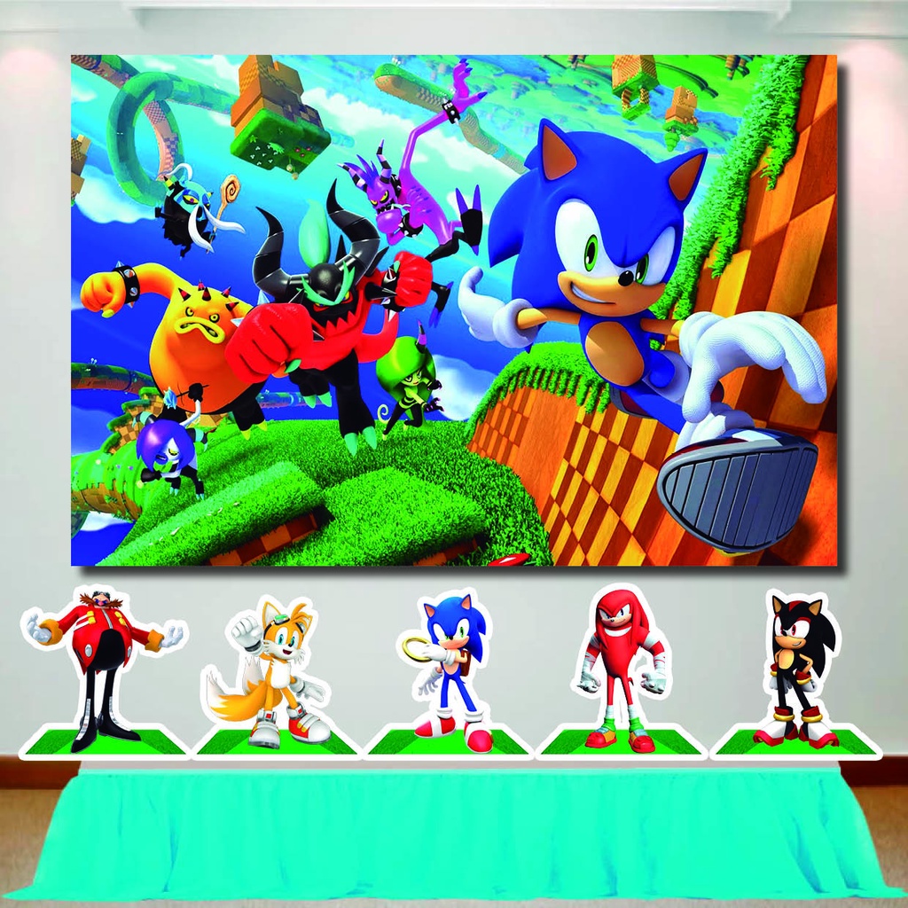Kit Festa Cenário Sonic Painel Infantil 1,5x1,0m e Totem de Mesa ...